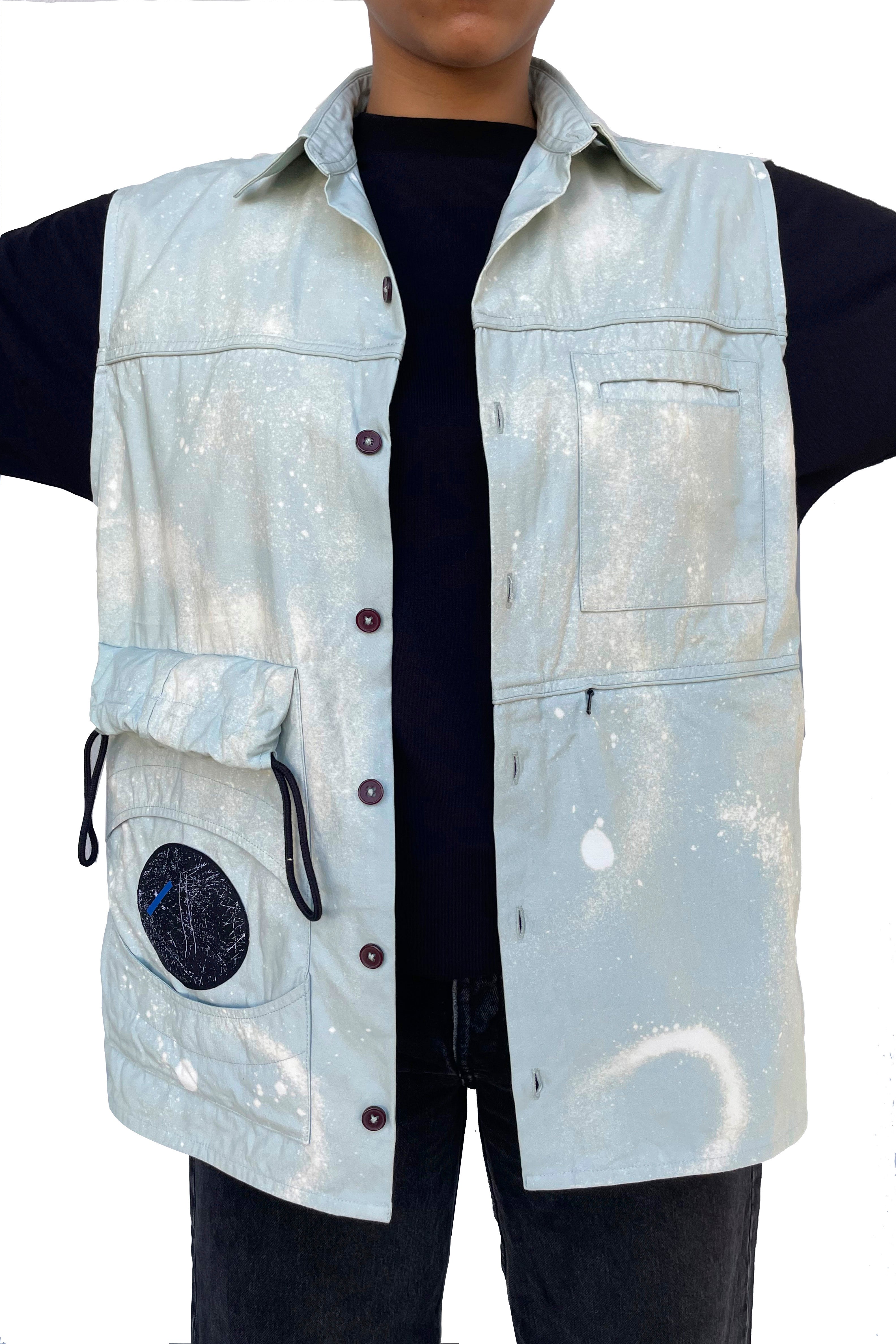 'Orbit-Green' Vest with Circular Space Patch. Unisex – BISKIT